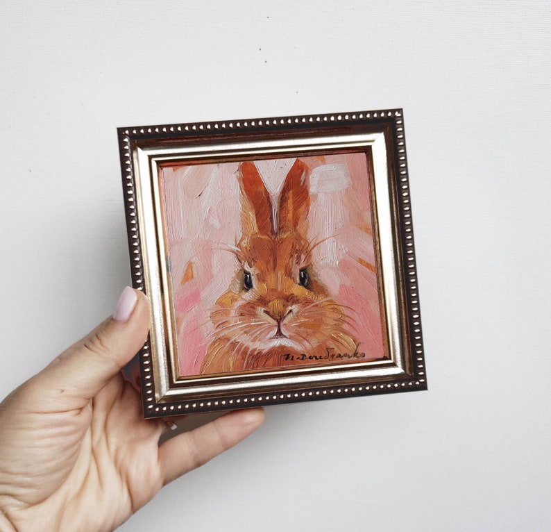 Cute Rabbit Painting Original Oil Framed 4x4 Small Framed Art - Etsy
