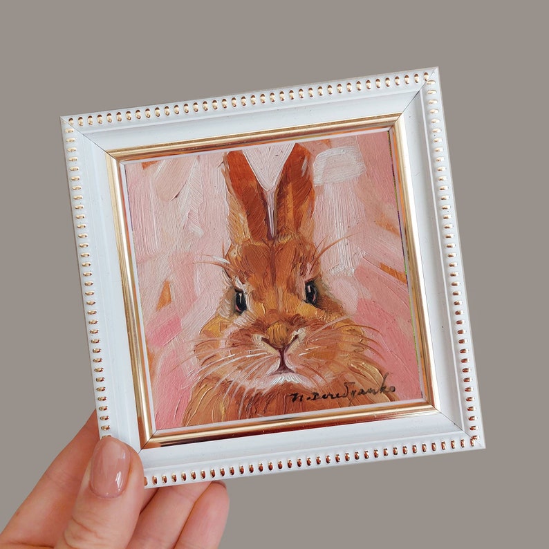 Cute Rabbit Painting Original Oil Framed 4x4 Small Framed Art - Etsy