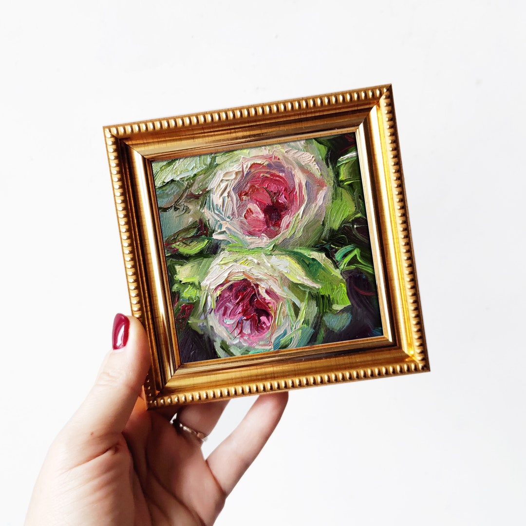 Rose Painting Original Art, Rose Painting Oil Framed, Gift for Sister ...