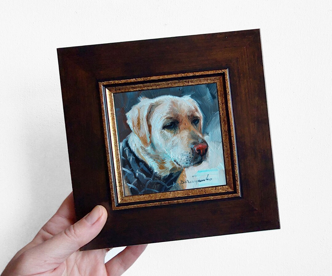 White Dog Animal Painting 4x4 Inch Frame Labrador Pet Oil - Etsy