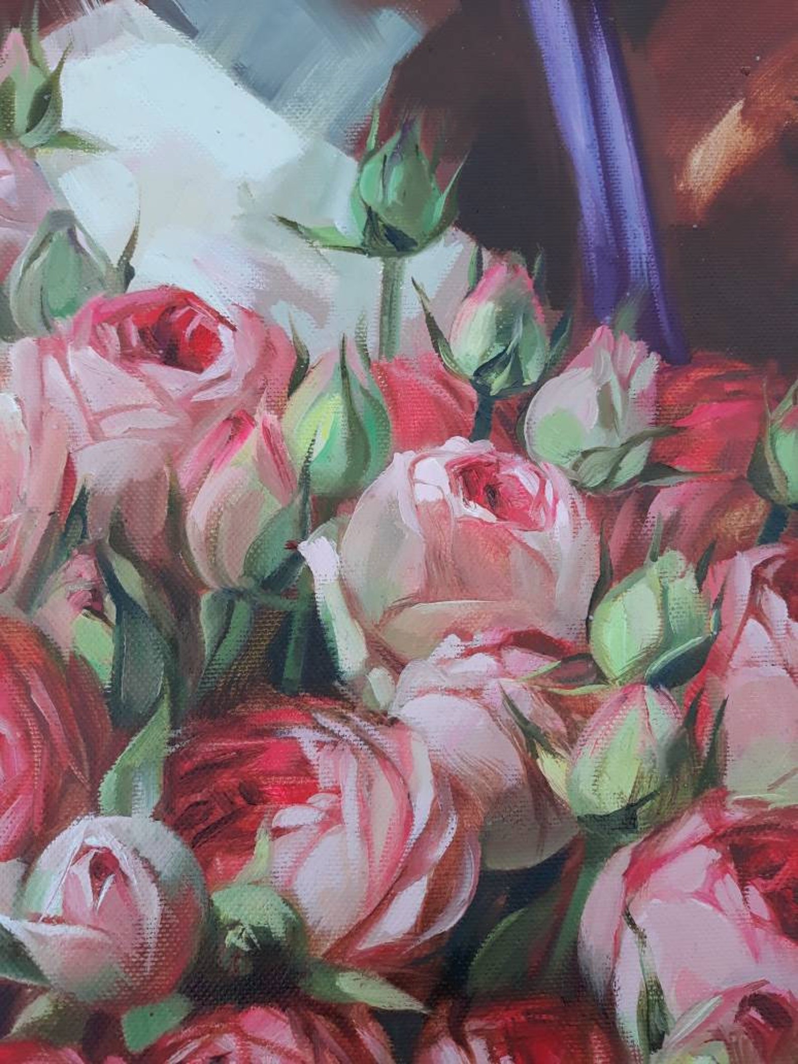 Large Rose Flowers Painting Original on Canvas, Red Roses Bouquet Wall ...