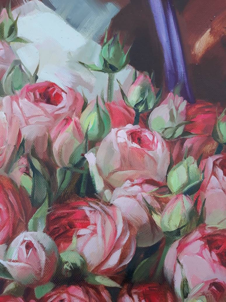Large Rose Flowers Painting Original on Canvas Red Roses | Etsy