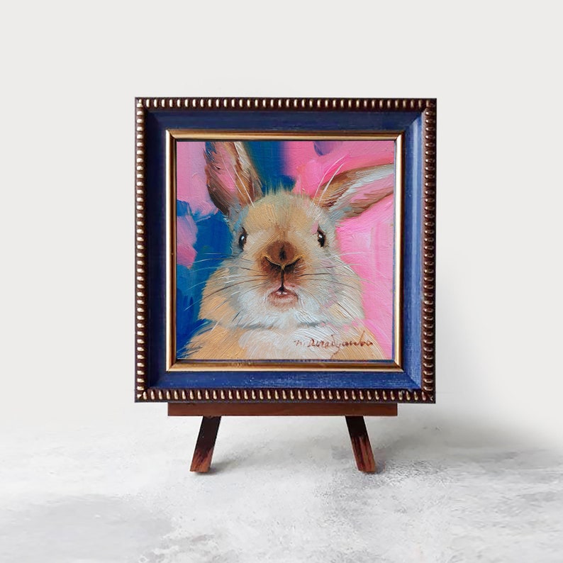 Cute Rabbit Painting Original Oil Framed 4x4 Small Animal Art - Etsy