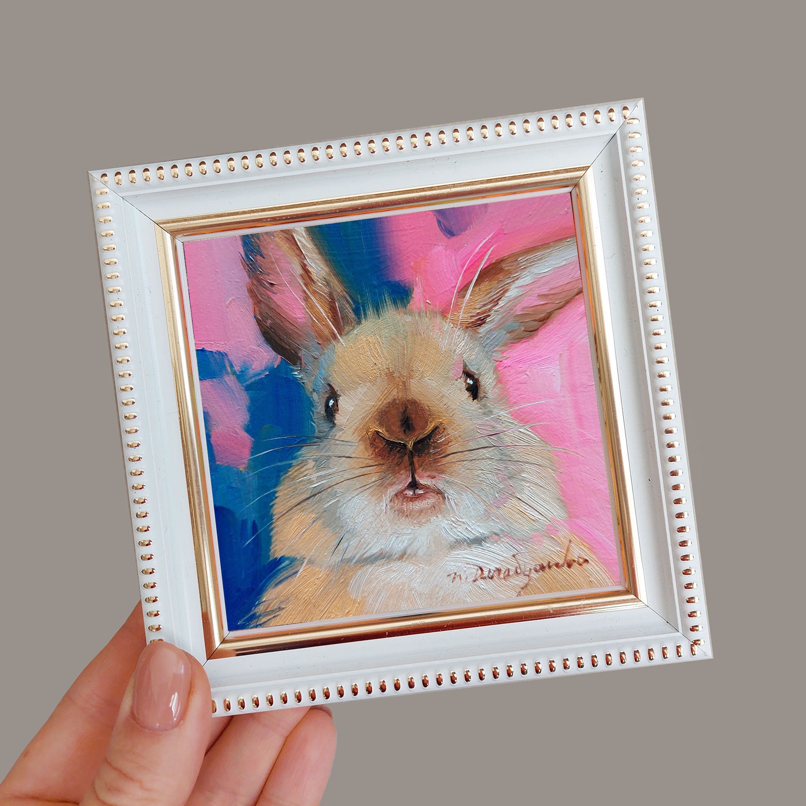 Cute Rabbit Painting Original Oil Framed 4x4 Small Animal Art - Etsy