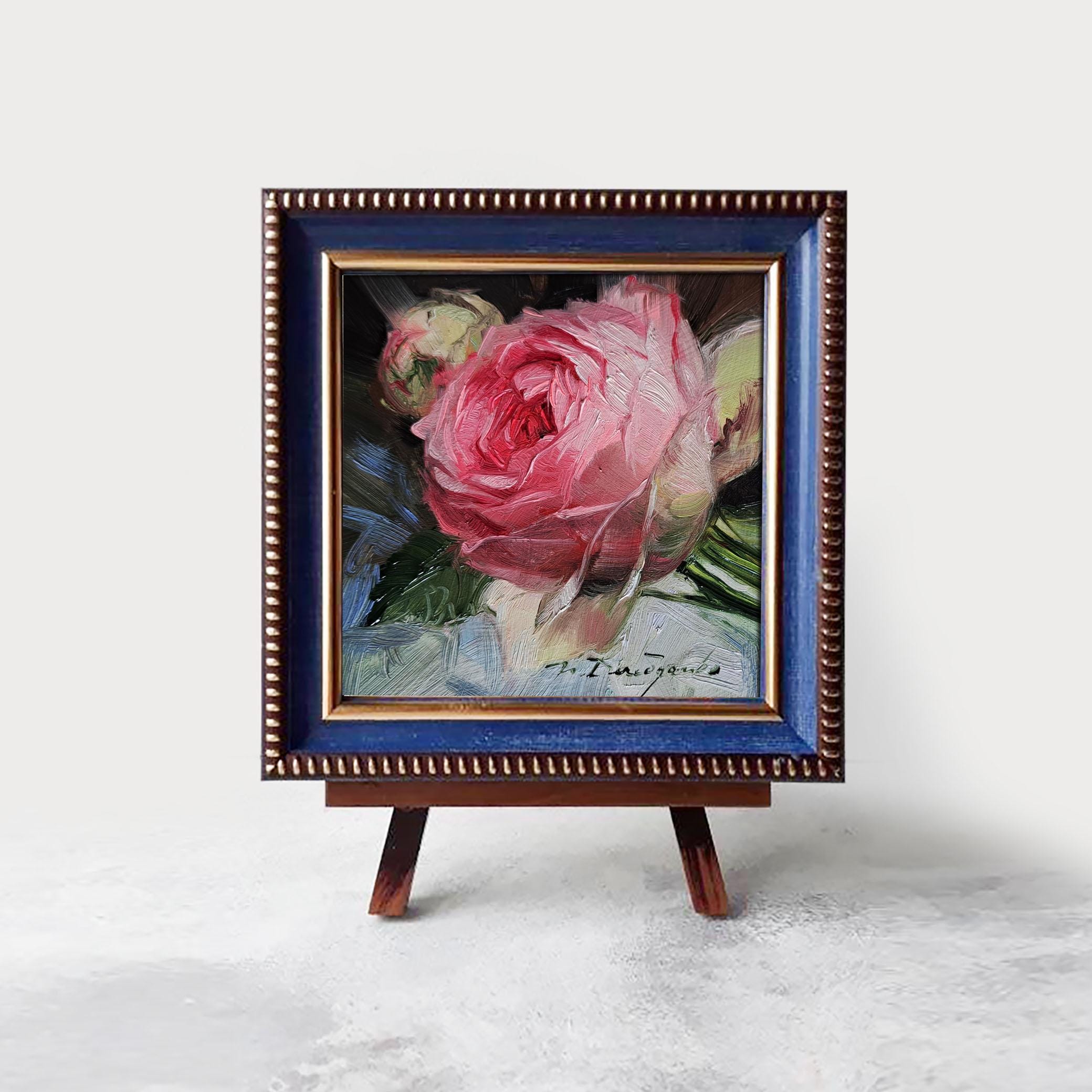 Rose Painting Original Pink Art 4x4, Small Oil Painting Flower Vibrant ...