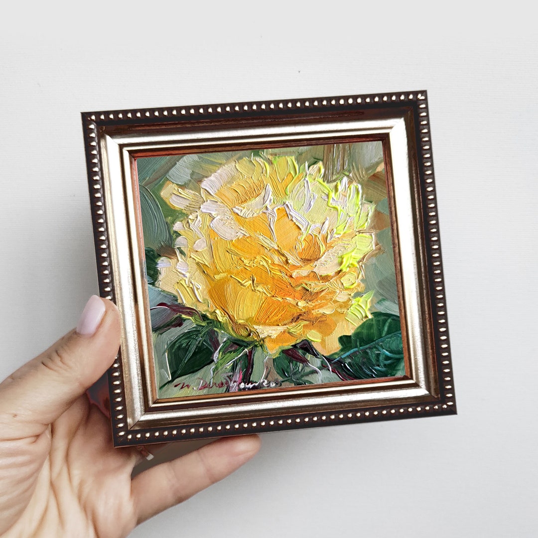 Unique Rose Flower Oil Painting Original Art Framed, Floral Painting ...