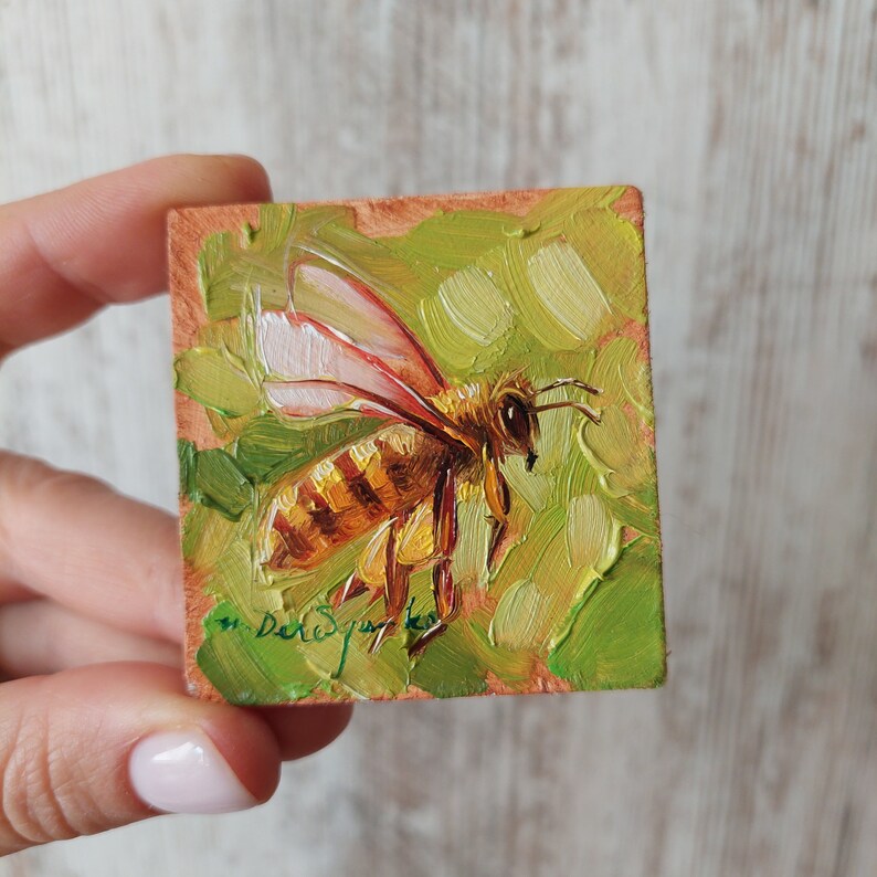 Bee Artwork Painting Original 2x2 Bee Painting Green - Etsy