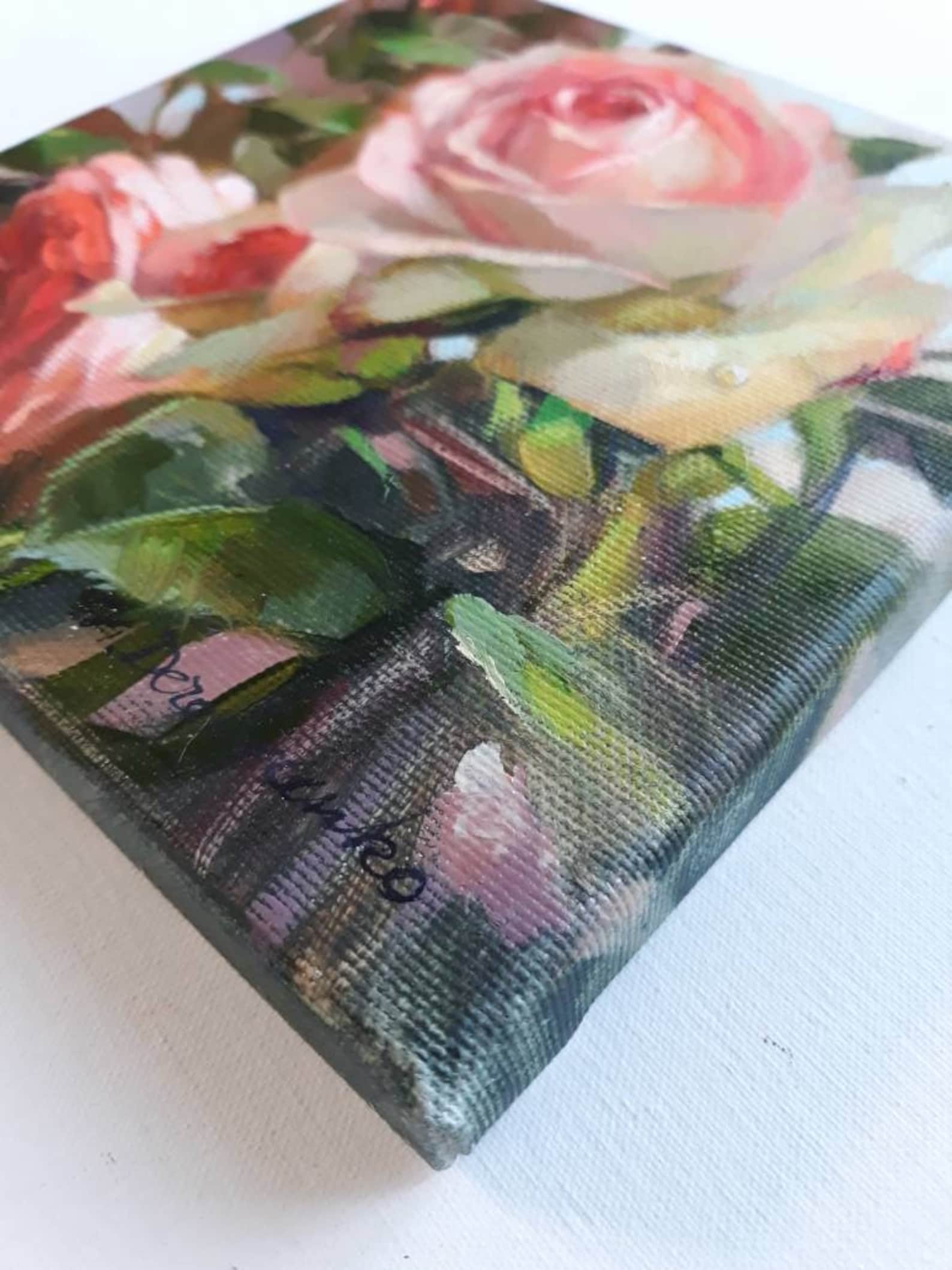Roses Flowers Painting on Canvas Original Flower Rose Art in | Etsy