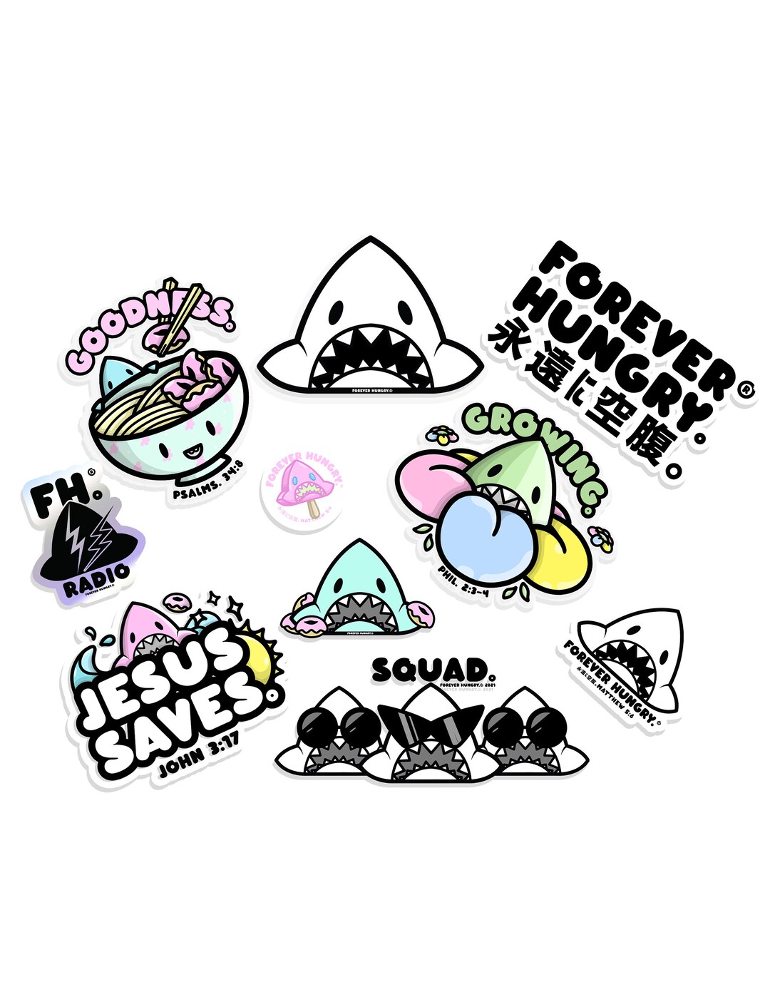 SHAKIE DELUX STICKER Pack, Cute Shark Stickers, Kawaii Sharks, Stickers ...