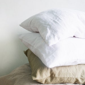 White Washed Linen Pillow Cover, Handmade White Linen Decorative ...