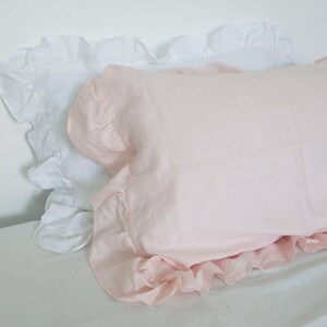 Set of 2 Pink Natural Linen Ruffle Pillowcases , Pink Ruffle Pillow ...