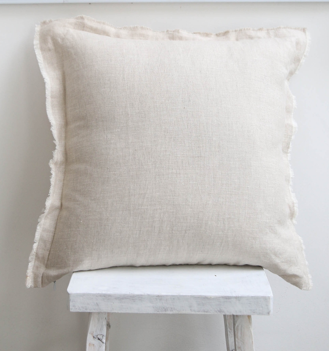 Home Decor Frayed Cushion Covers, Linen Throw Pillow Cover With Frayed ...