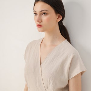 Tie- Waist Wrap Linen Dress, Beige, Natural Color Linen Dress - Etsy