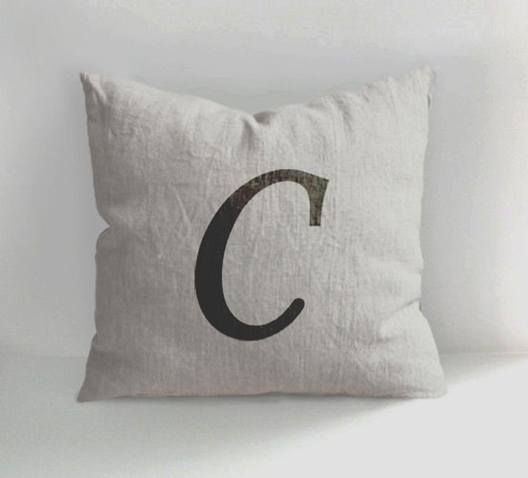 SALE Letter C Linen Pillow Cover Customized Name Initial - Etsy