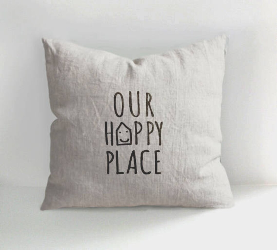 OUR Happy Place Hand Drawn Linen Pillow decorative Pillow - Etsy