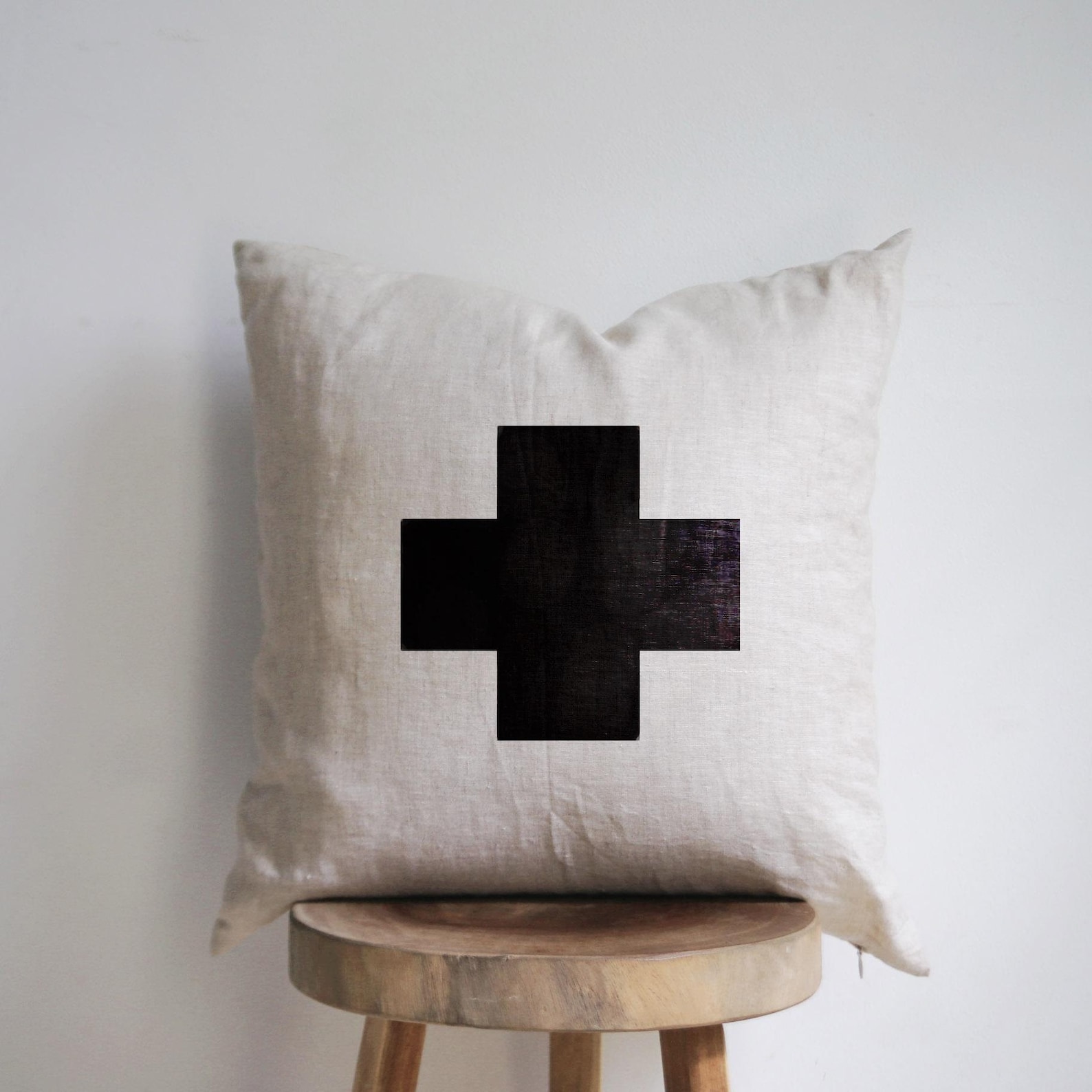 Hand Painted Swiss Cross Linen Pillow Cover: Minimal Scandinavian Decor ...