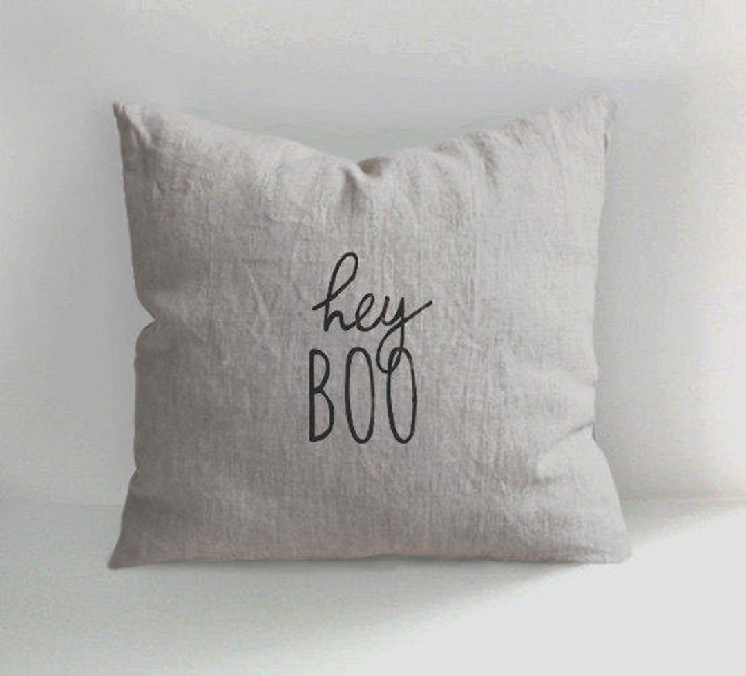 Hey Boo, Hand Drawn Linen Pillow Cover, Decorative Pillows, Throw ...