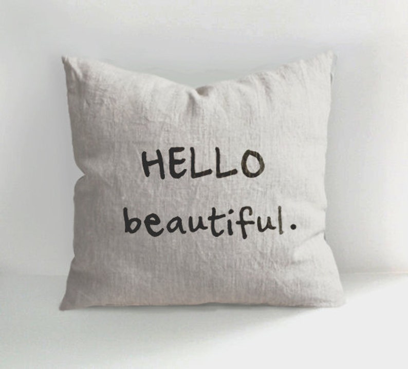 Linen pillows Hello beautiful Hand Drawn Linen Pillow | Etsy