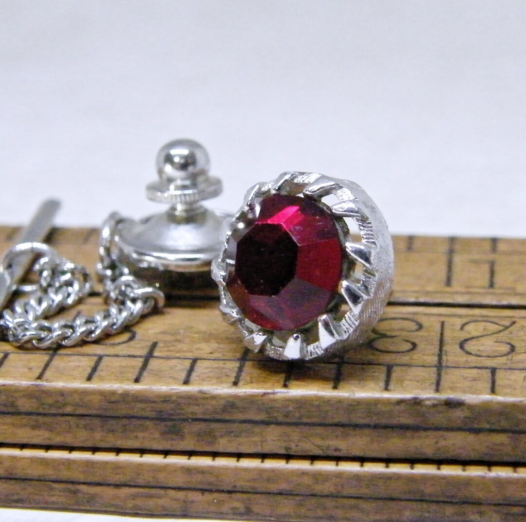 Vintage Swank MCM Tie Tack: Red Rhinestone Mid Century Modern Lapel Pin ...