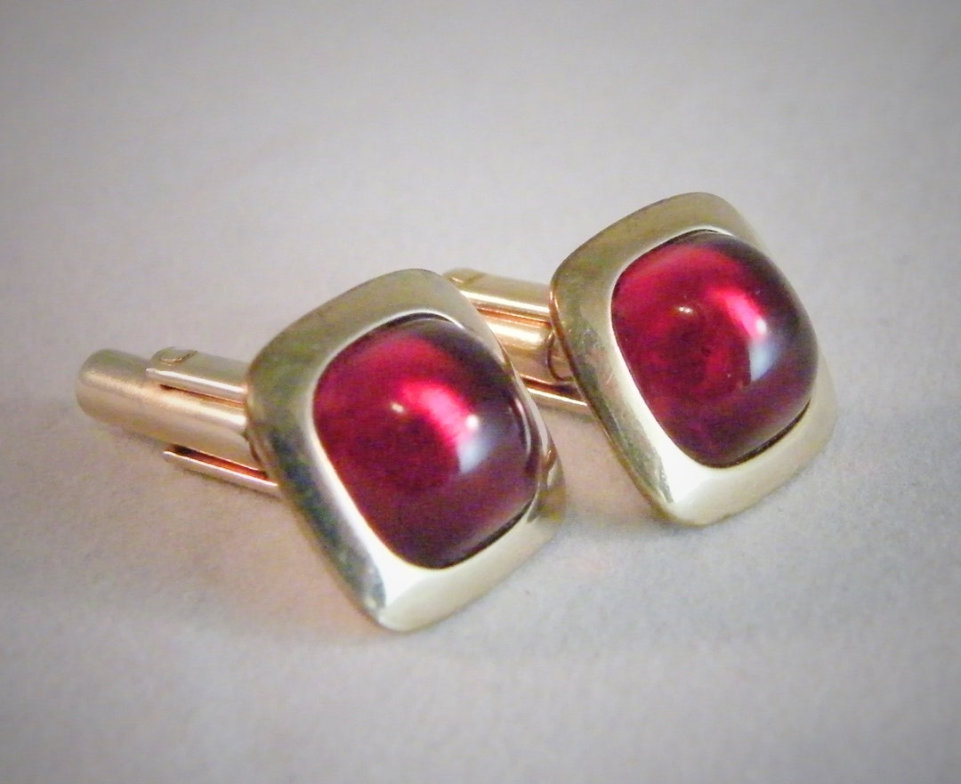 Vintage Red Domed Cabochon Goldtone Cufflinks Classic Retro Red & Gold ...