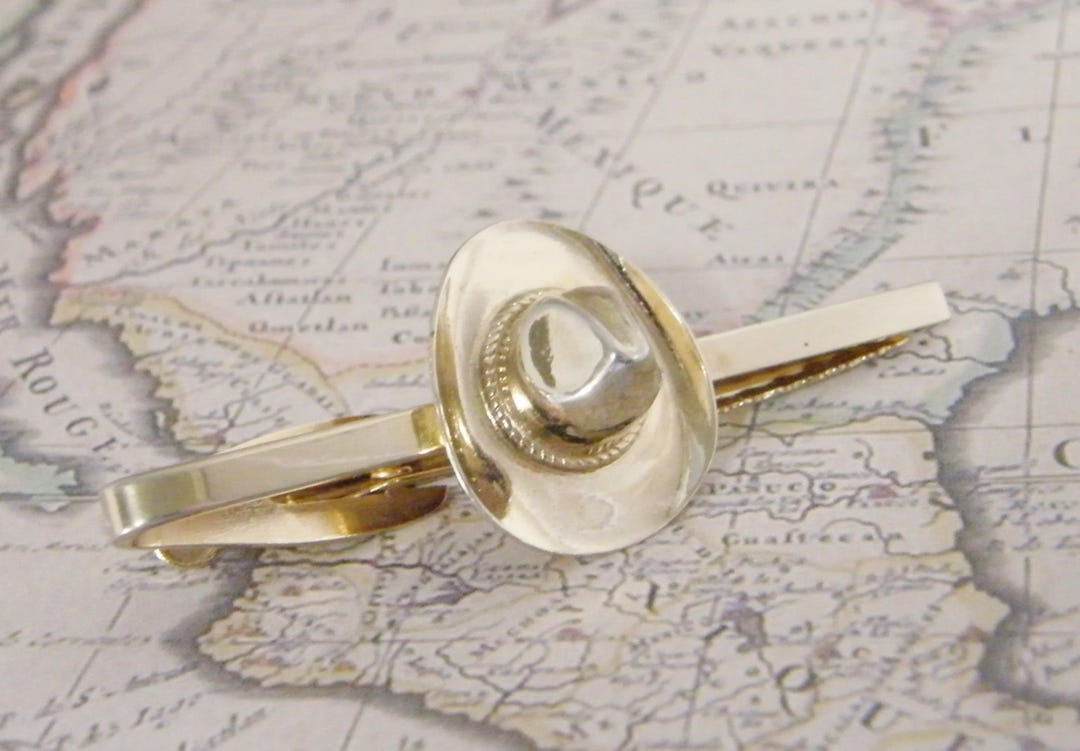 Vintage 3 Dimensional Hickok Cowboy Hat Tie Clip Gold-tone Southwestern ...