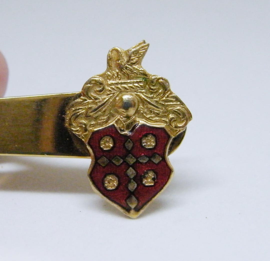Red Enamel Shield & Swan Crest Tie Clip Stately Vintage Men's or Women ...