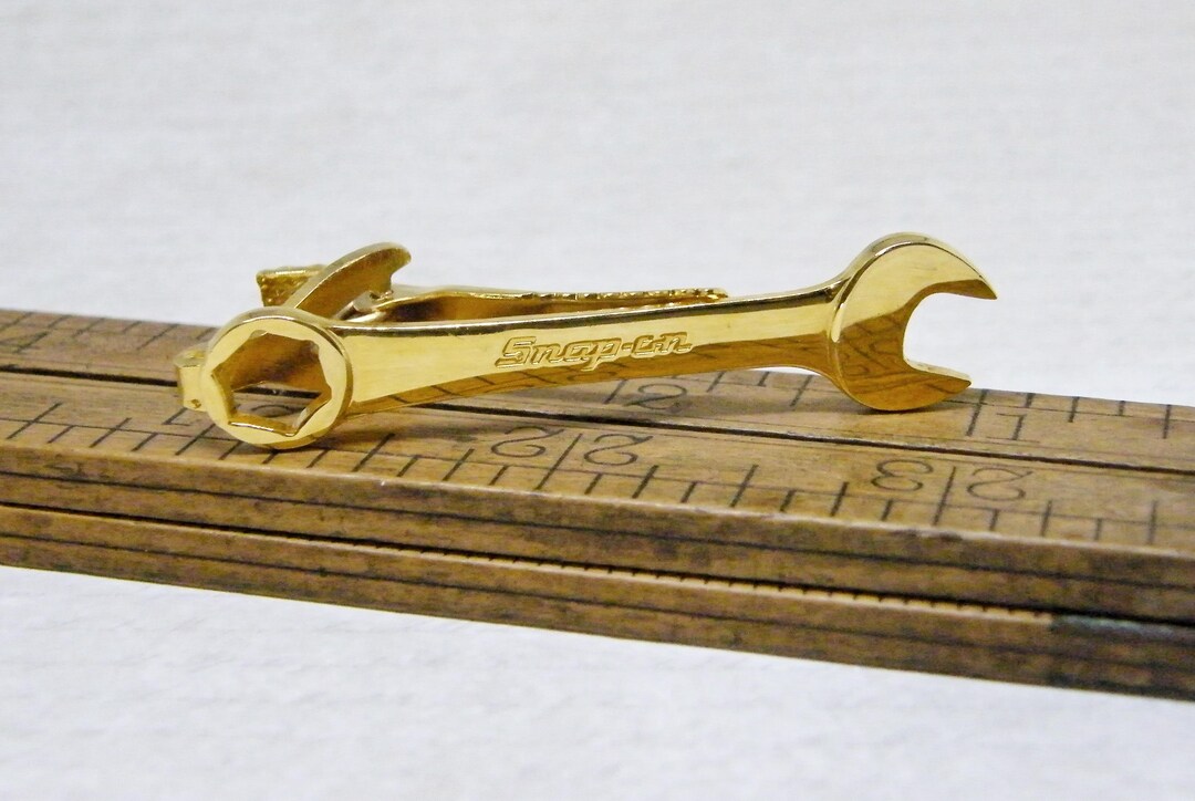 Vintage Snap-on Tools 2-3/16" Open Box End Wrench Tie Clip Esco Bright Gold-tone Figural Tool ...