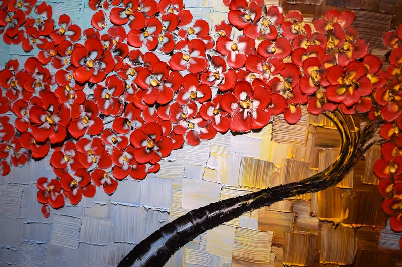 Triptych Tree Painting ORIGINAL Abstract Red Cherry Blossom Tree ...