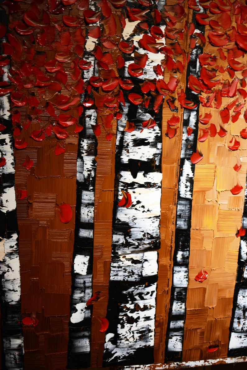 Triptych Tree Painting ORIGINAL Abstract Red Birch Trees Palette Knife ...