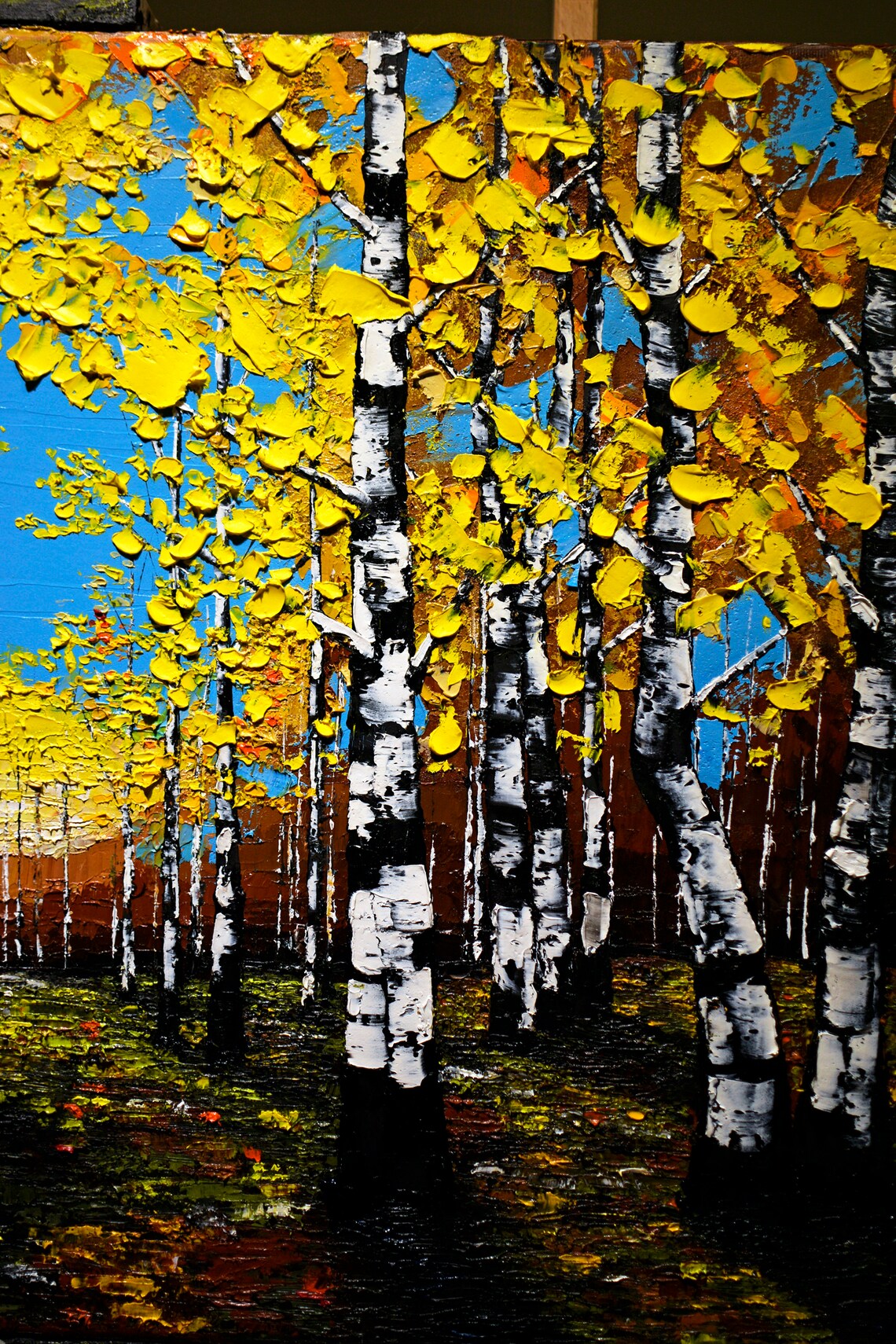 Birch Forest in Fall Oil Painting ORIGINAL Modern Contemporary | Etsy