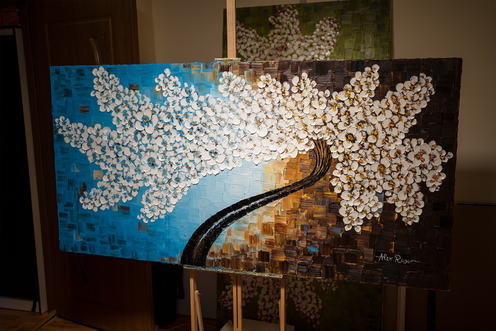 Triptych Tree Painting ORIGINAL Abstract White Cherry Blossom Tree ...