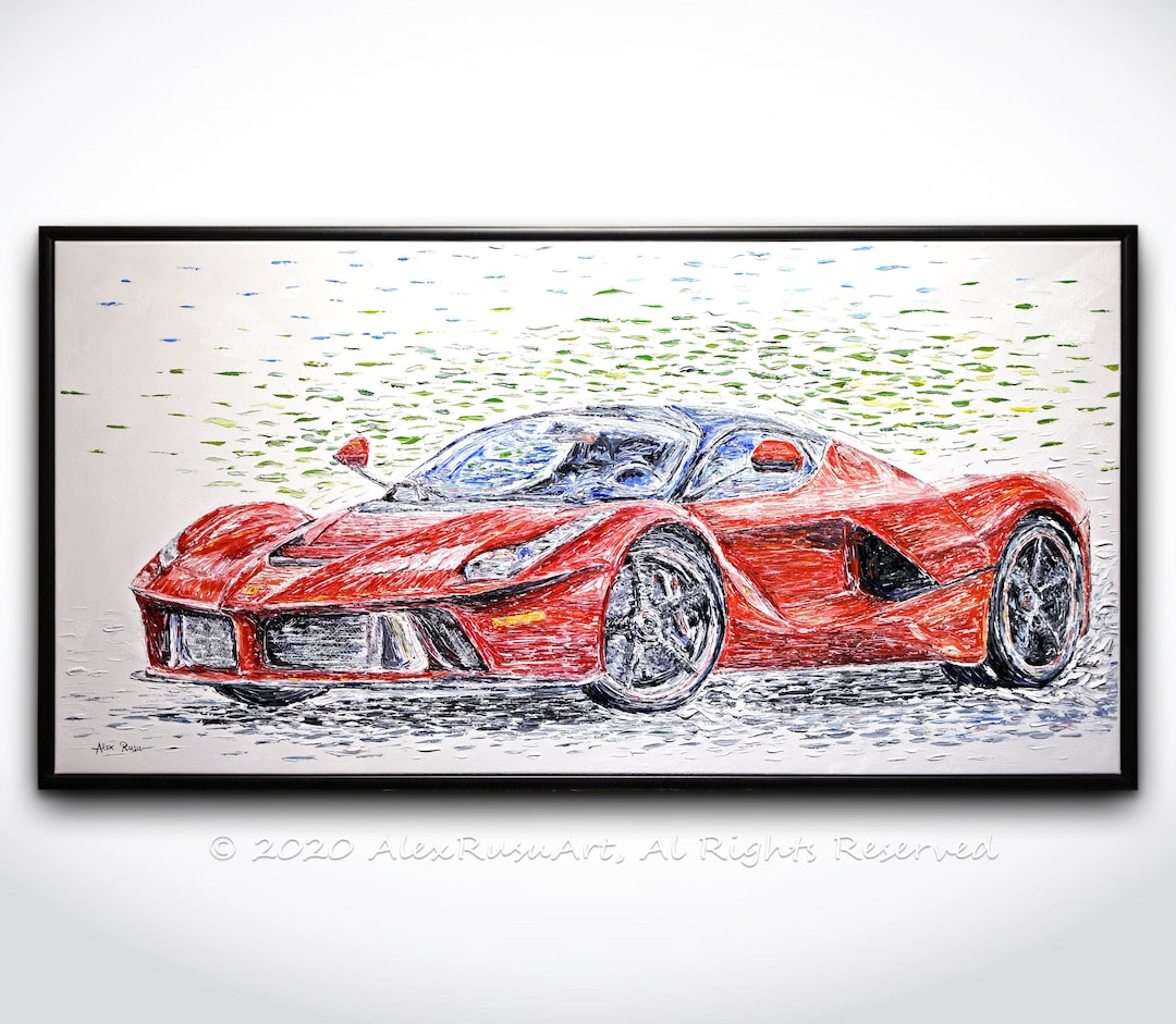 Ferrari Laferrari Painting ORIGINAL Modern Impasto Red Sport Car Oil ...