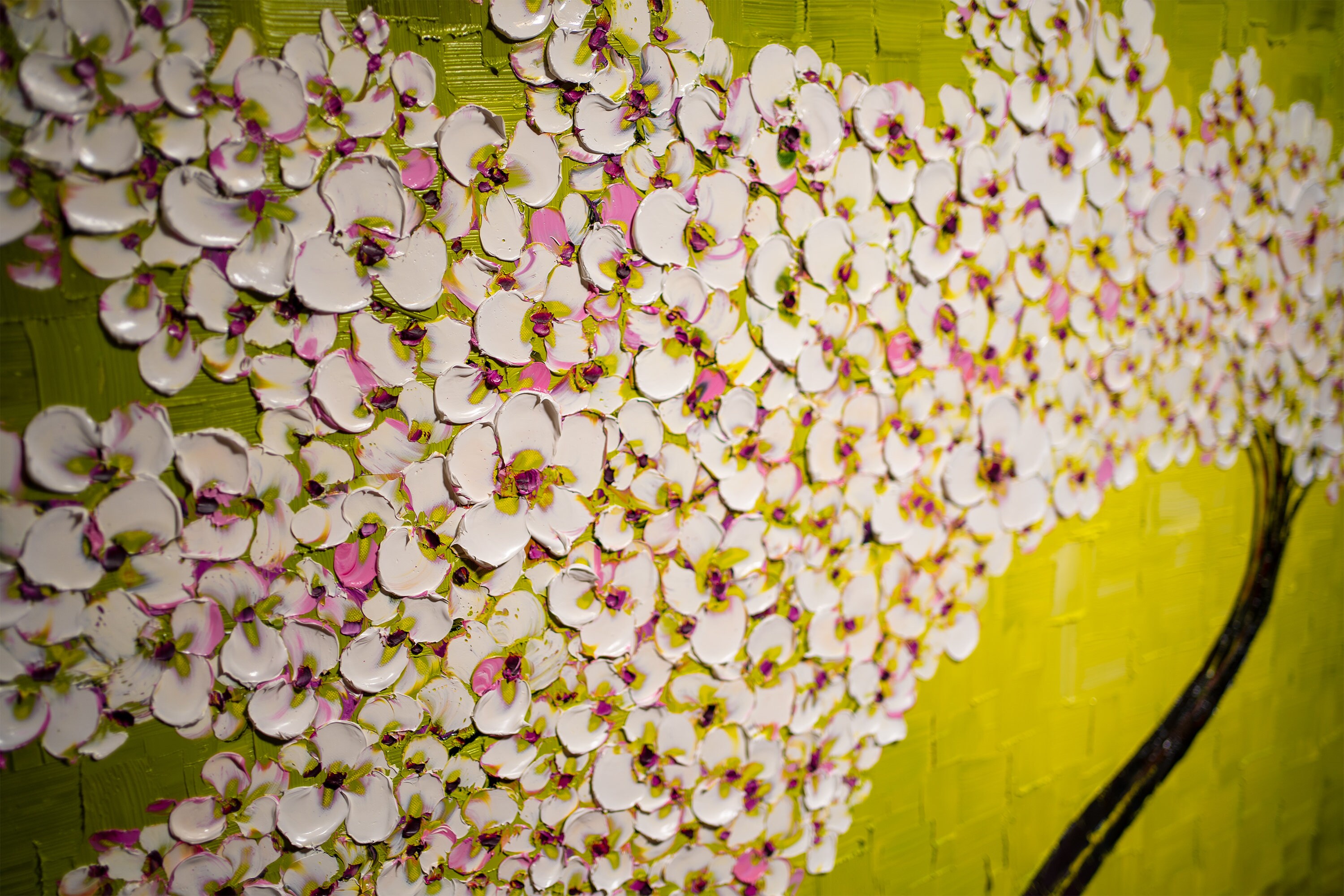 Triptych Tree Painting ORIGINAL Abstract Pink Cherry Blossom Tree Palette Knife Thick Texture ...