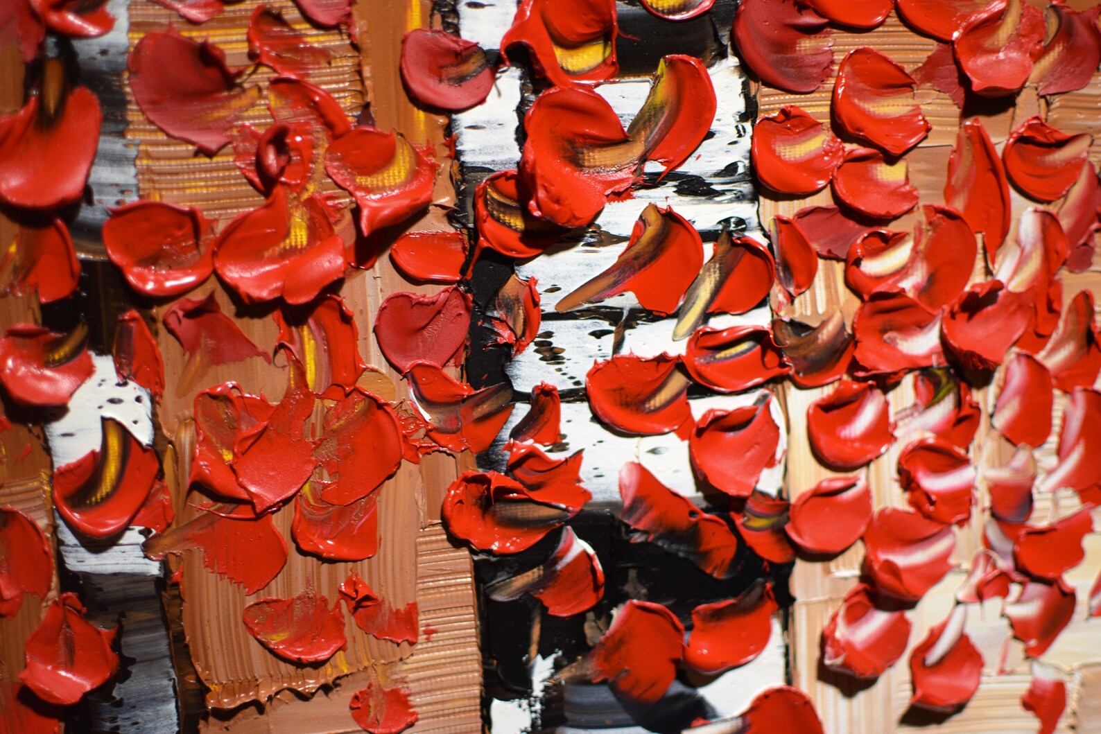 Abstract Red Birch Trees ORIGINAL Painting Impasto Aspen Landscape Oil ...