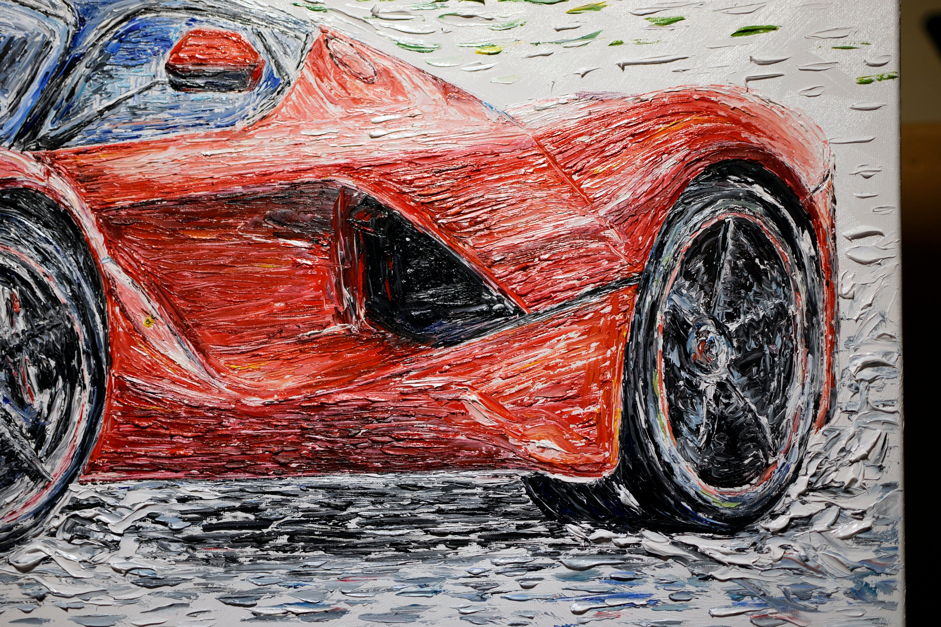 Ferrari Laferrari Painting ORIGINAL Modern Impasto Red Sport Car Oil ...