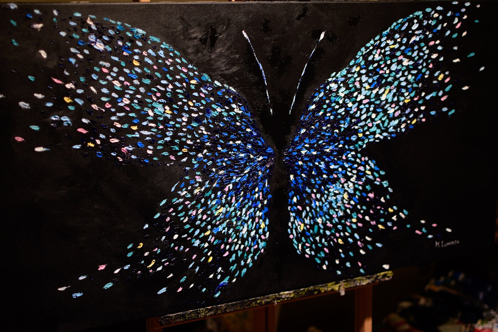 Diptych Butterfly Modern Art ORIGINAL Oil Painting - Abstract Turquoise ...