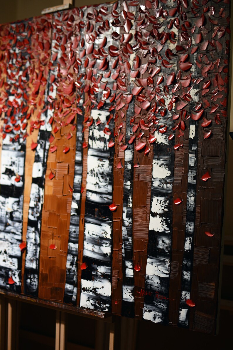 Triptych Tree Painting ORIGINAL Abstract Red Birch Trees - Etsy