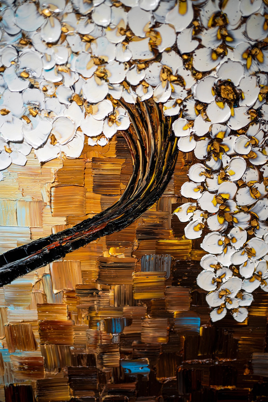 Triptych Tree Painting ORIGINAL Abstract White Cherry Blossom Tree ...