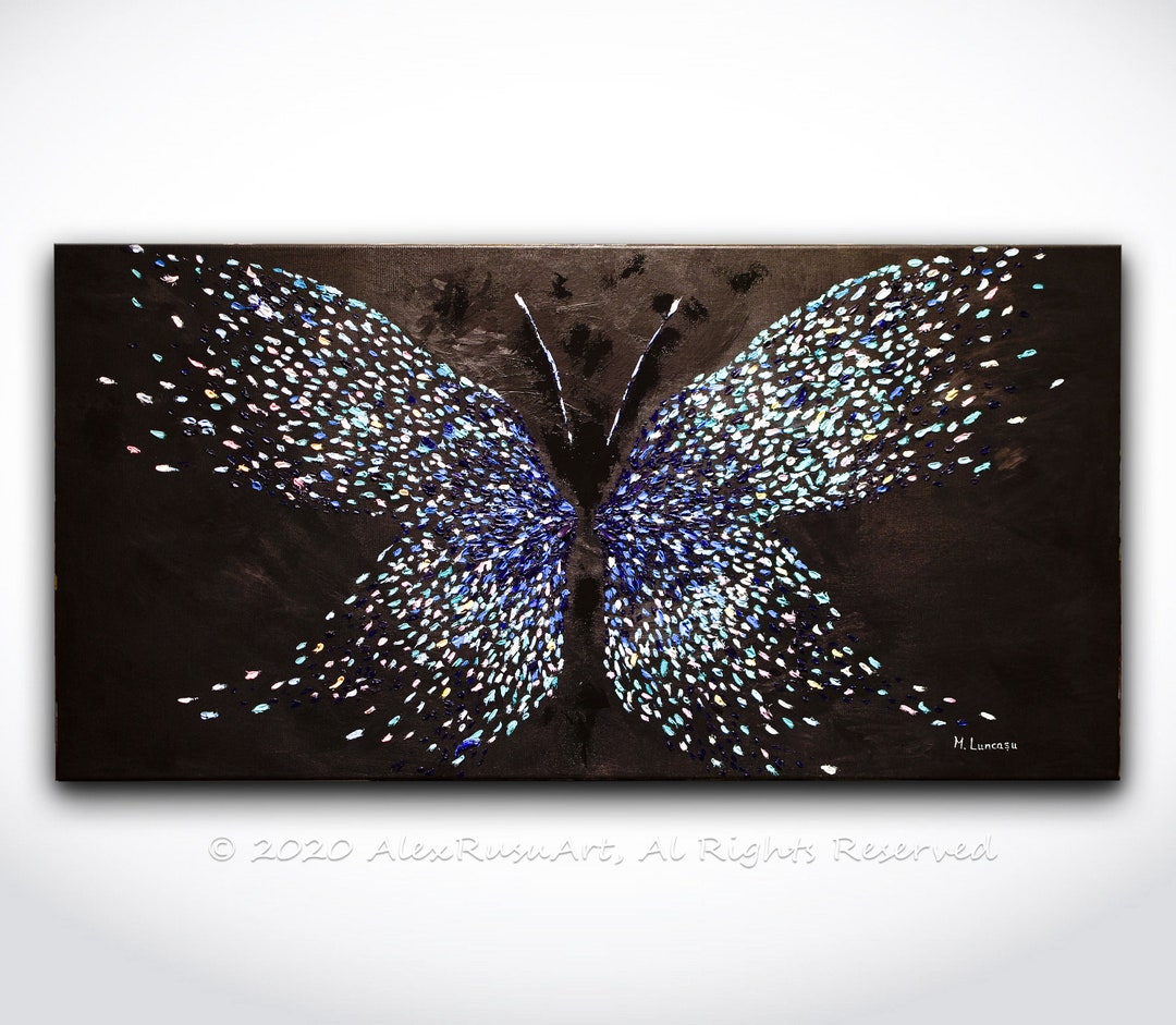 Butterfly Modern Art ORIGINAL Oil Painting - Abstract Turquoise ...
