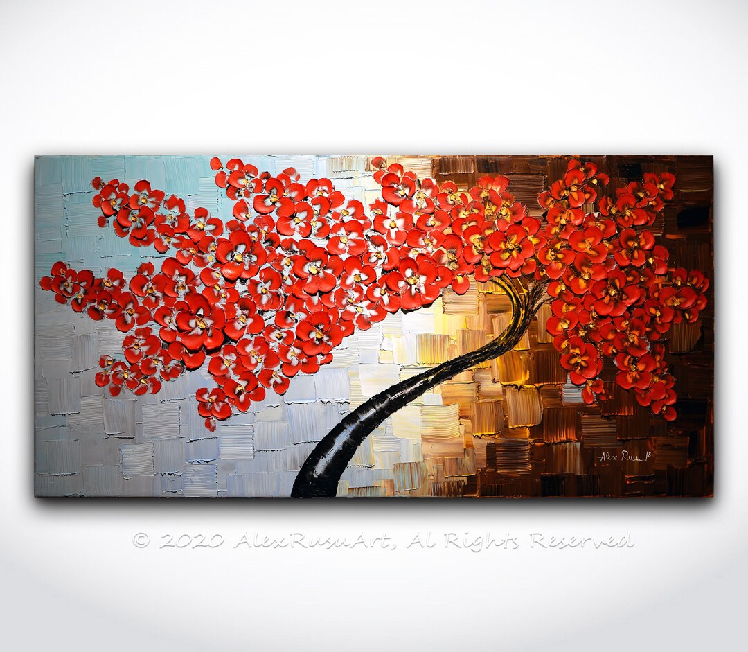 Modern Tree Painting ORIGINAL Abstract Red Cherry Blossom Tree ...