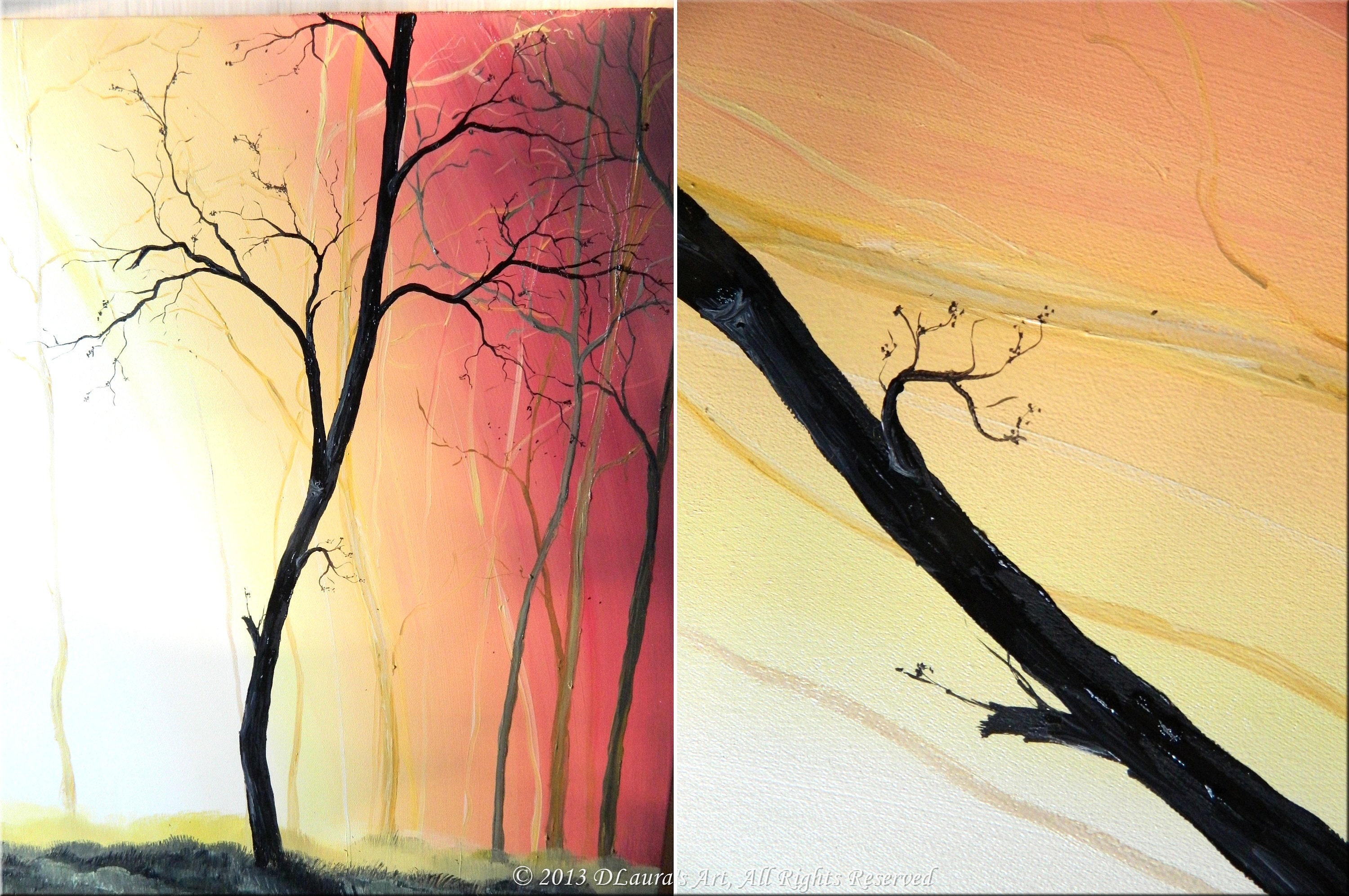 Forest Sunset Oil Painting ORIGINAL Large Contemporary Brigh Grass Tree ...