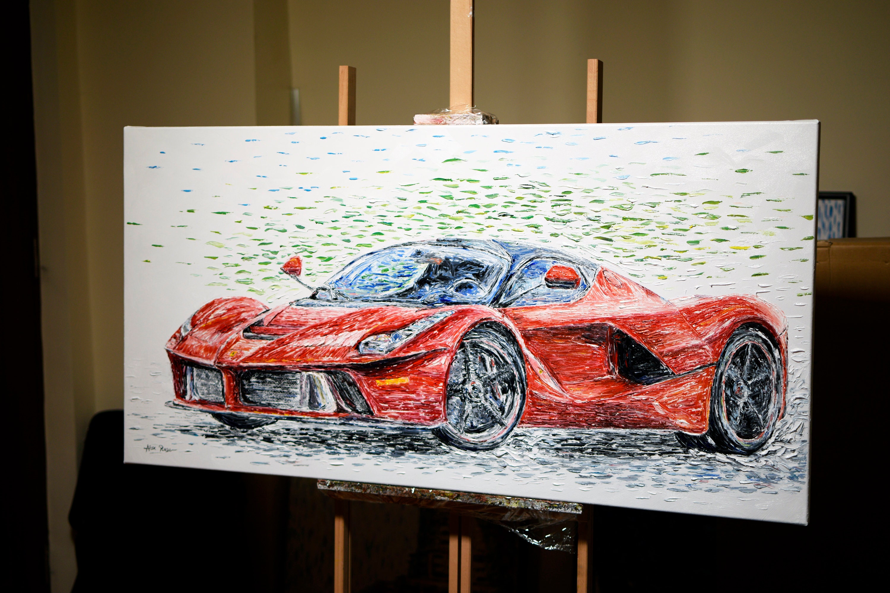 Ferrari Laferrari Painting ORIGINAL Modern Impasto Red Sport Car Oil ...