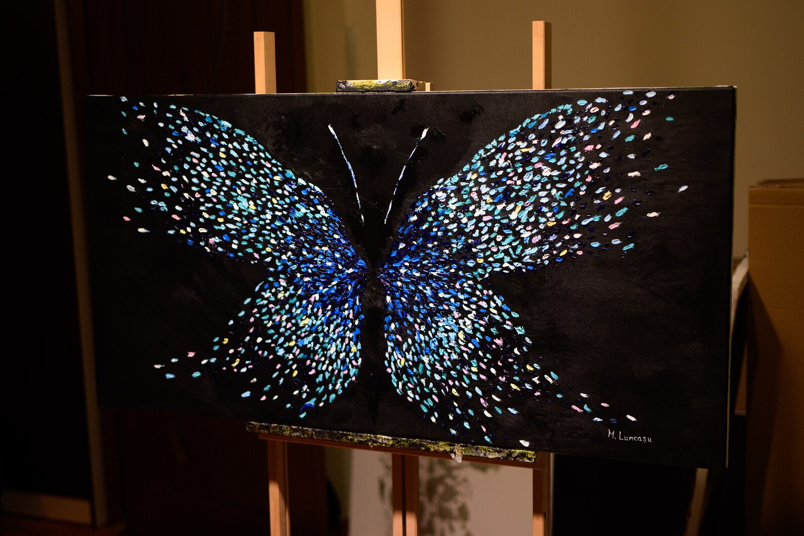 Diptych Butterfly Modern Art ORIGINAL Oil Painting - Abstract Turquoise ...