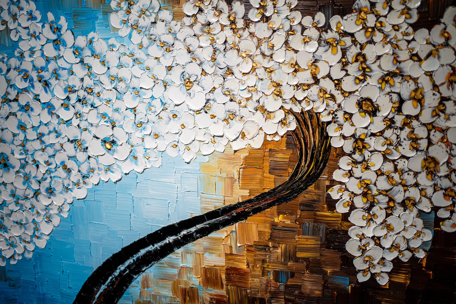 Triptych Tree Painting ORIGINAL Abstract White Cherry Blossom Tree ...