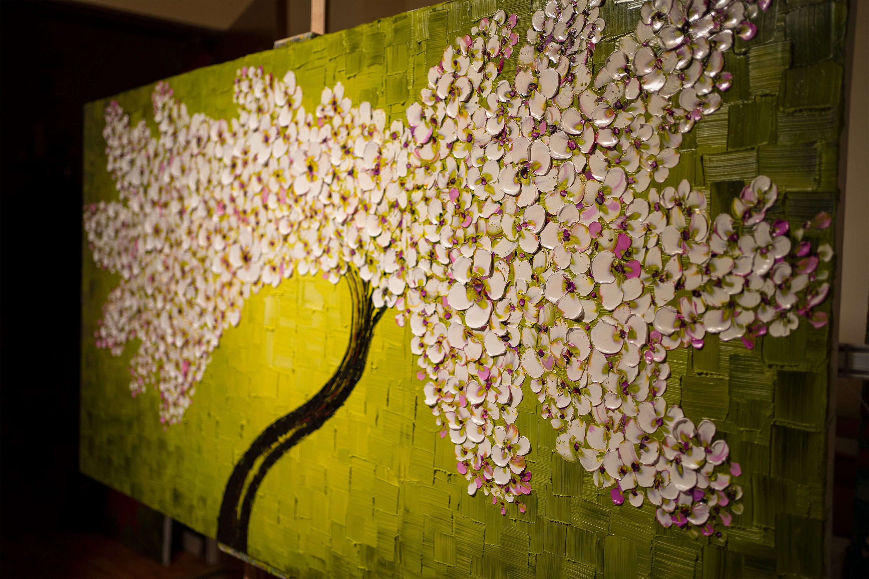 Triptych Tree Painting ORIGINAL Abstract Pink Cherry Blossom Tree ...