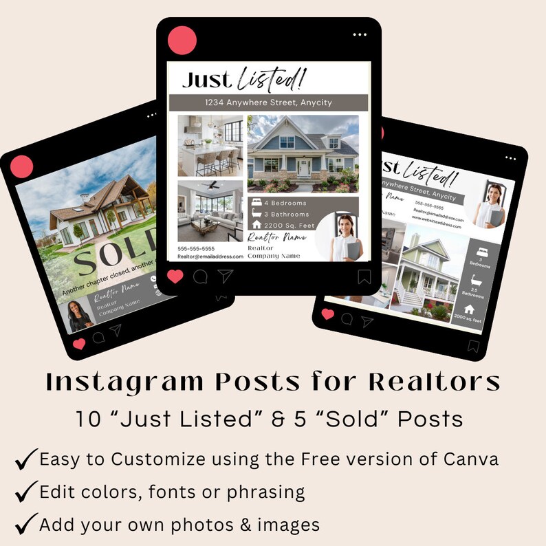 Instagram Templates for Realtors / Just Listed Social Media Posts ...