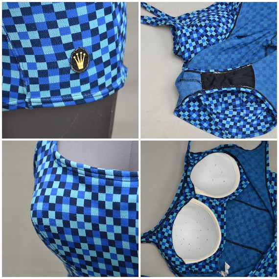 Vintage Swimsuit, 1960's Bathing suit, Blue checked o… - Gem