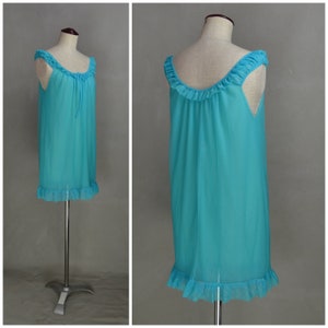 Vintage Nightdress, 1970's Sheer Nylon Negligee, Turquoise Blue Mini ...