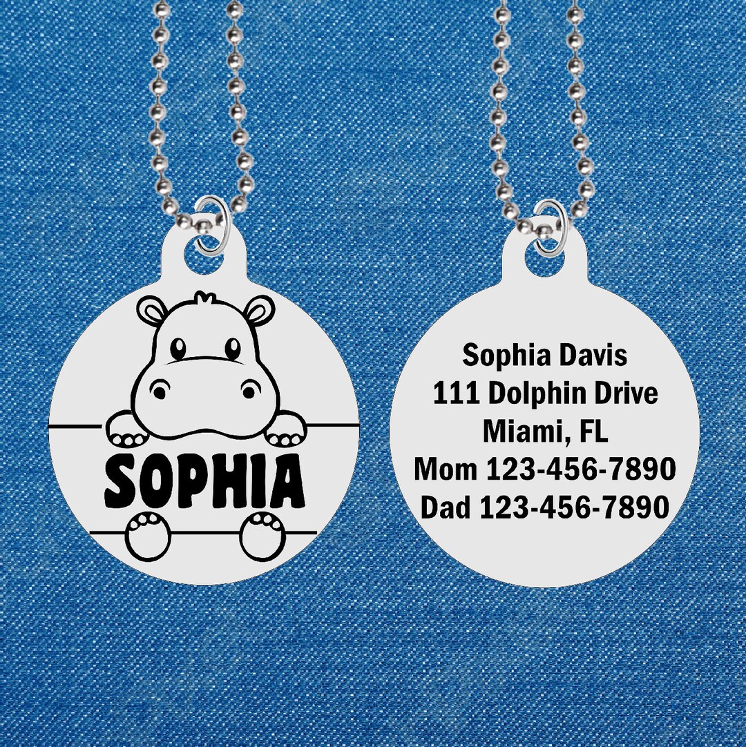 Personalized Hippo ID Necklace: Engraved Stainless Steel Pendant - Etsy