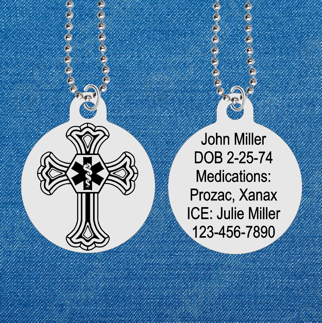 Round Medical Alert Necklace, Engraved Stainless Steel, Personalized ...